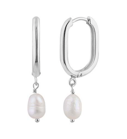 RILEY PEARL HOOPS - SILVER